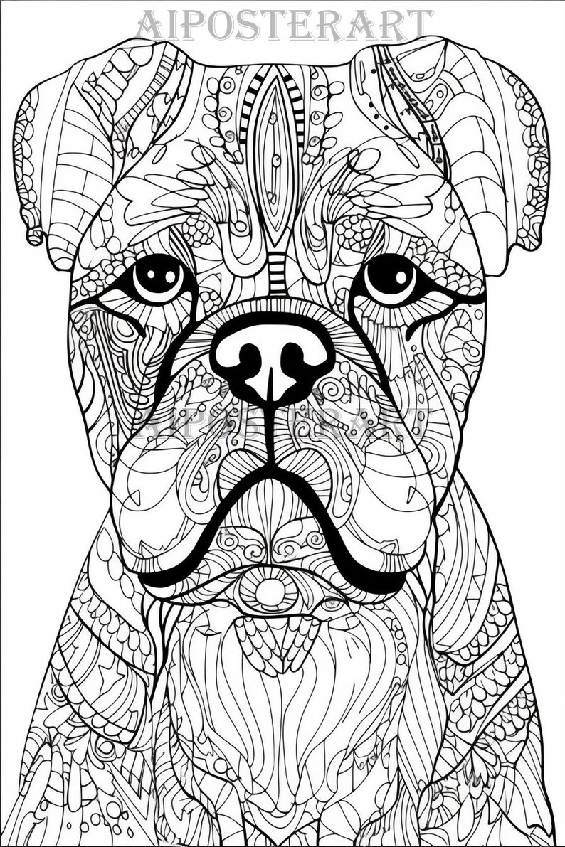 Boxer Dog - Mandala Coloring Sheet for Adults - Printable Dog Coloring ...