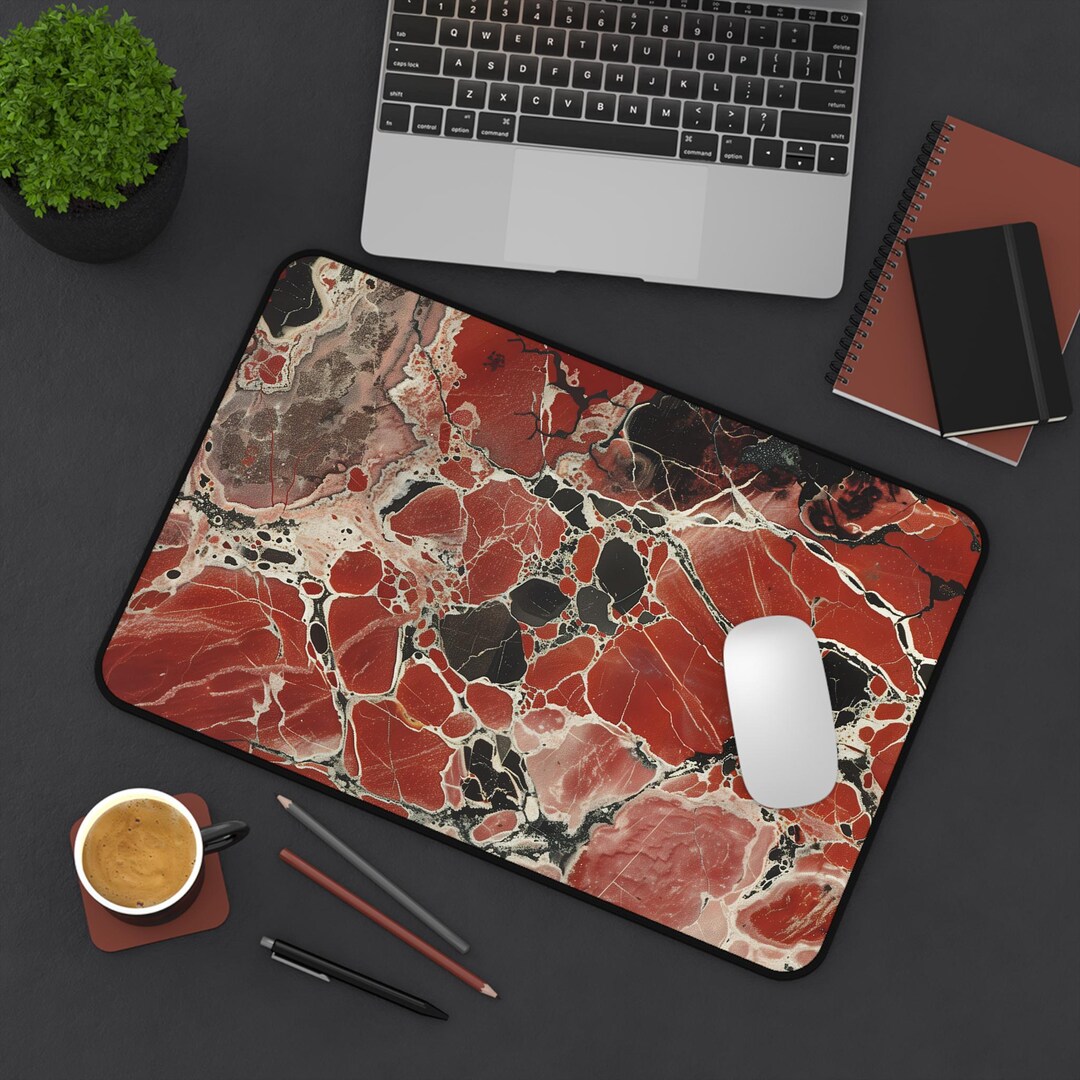 Rosso Levanto Marble Desk Mat - Printed With Deep Red Tones Accented ...
