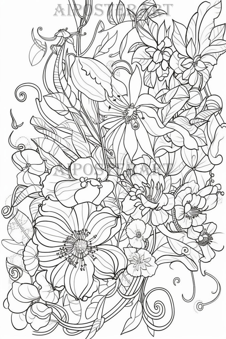 Floral Coloring Page for Adults Printable Floral Coloring Sheet ...
