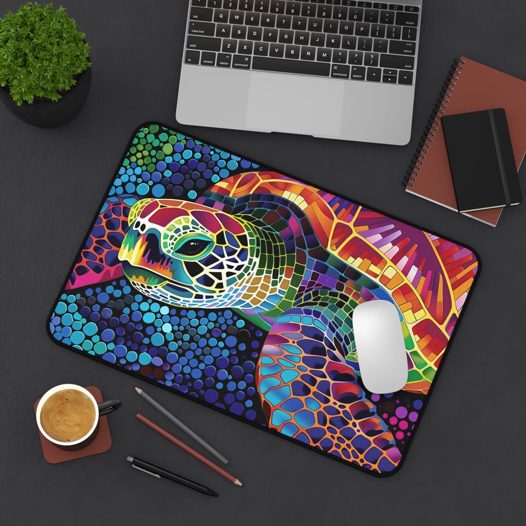 Colorful Sea Turtle Desk Mat - Large Computer Desk Mat With a Vibrant ...