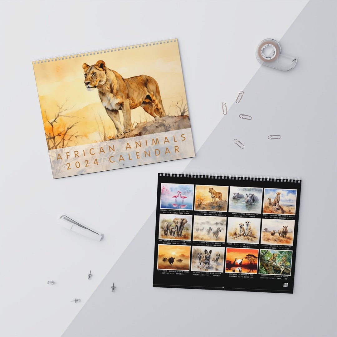 African Animals Wall Calendar 2024 Hanging Wall Calendar With 12 Animal ...