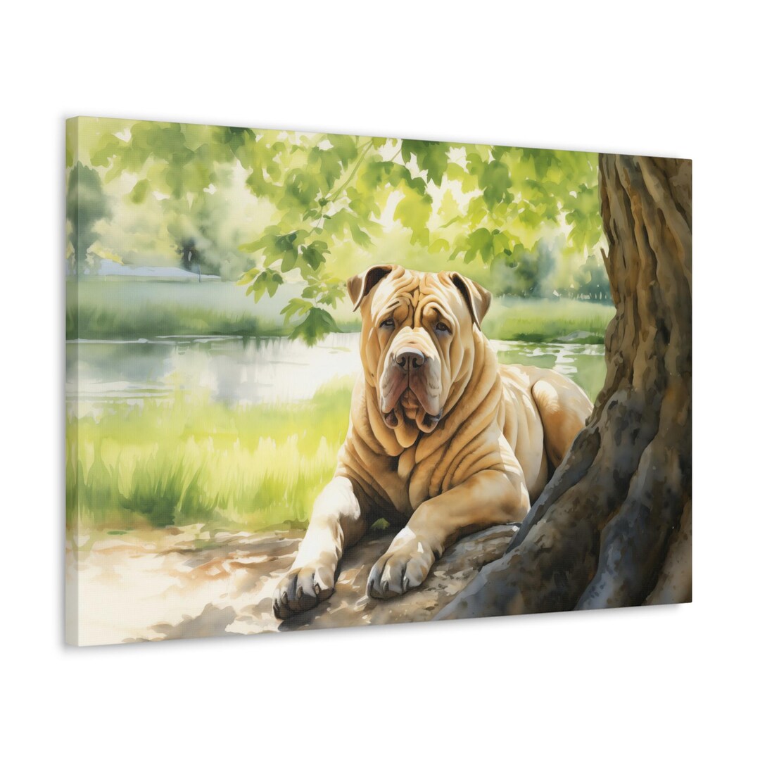 Chinese Shar-pei Watercolor Printed Canvas - Wall Art Gift for Chinese ...