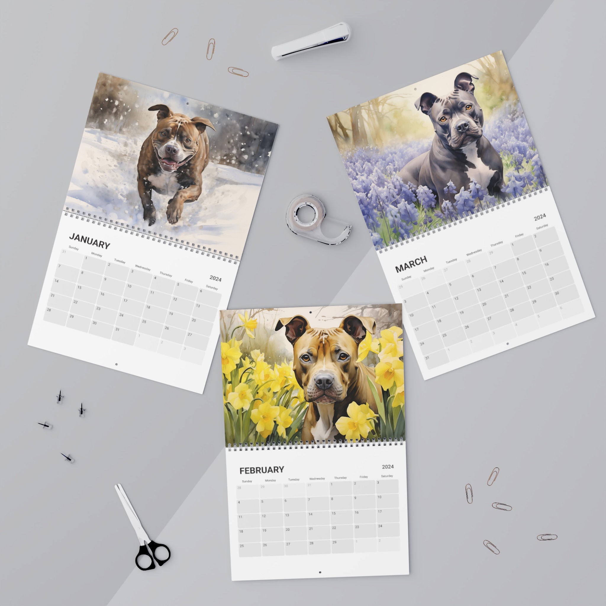 Pitbull Wall Calendar 2024 Gift for Pitbull Owner, 12 Beautiful ...