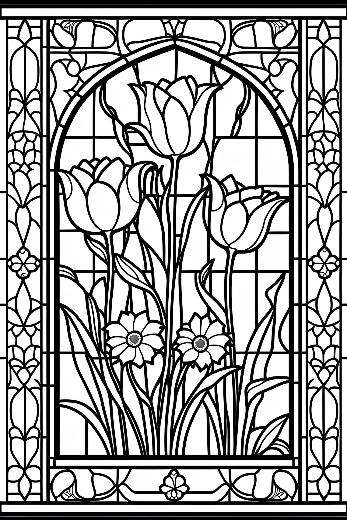 Flowers - Stained Glass Window - Printable Adult Coloring Page From ...