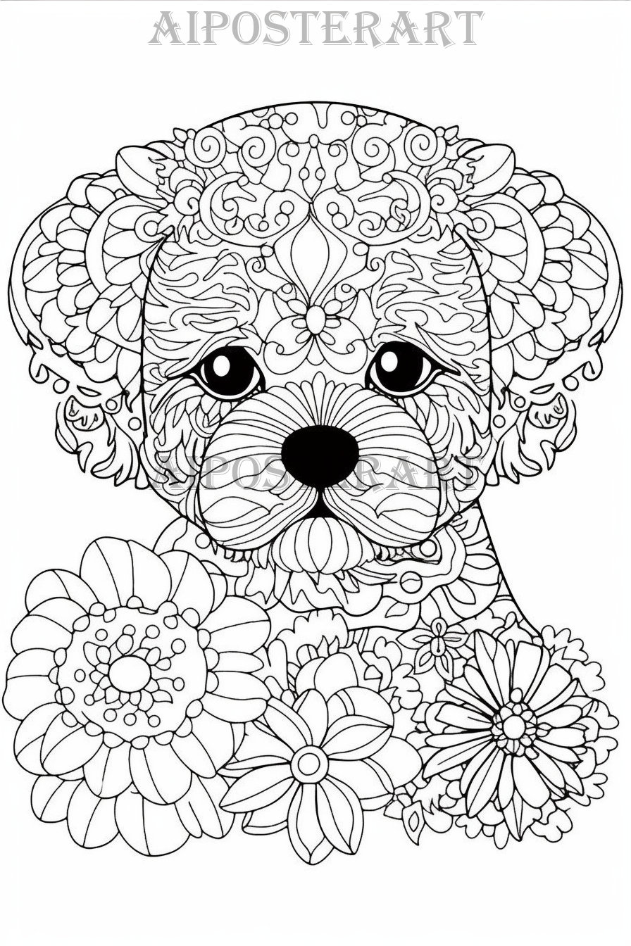 Cute Bichon Frisé Dog Coloring Page for Adults Printable Coloring Sheet ...
