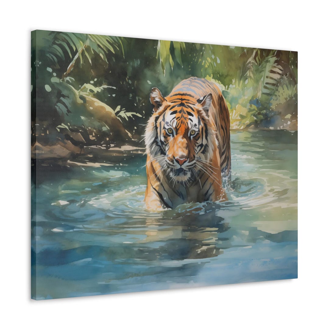 Tiger Watercolor Print on Canvas - Frameless Wildlife Wall Art of a ...