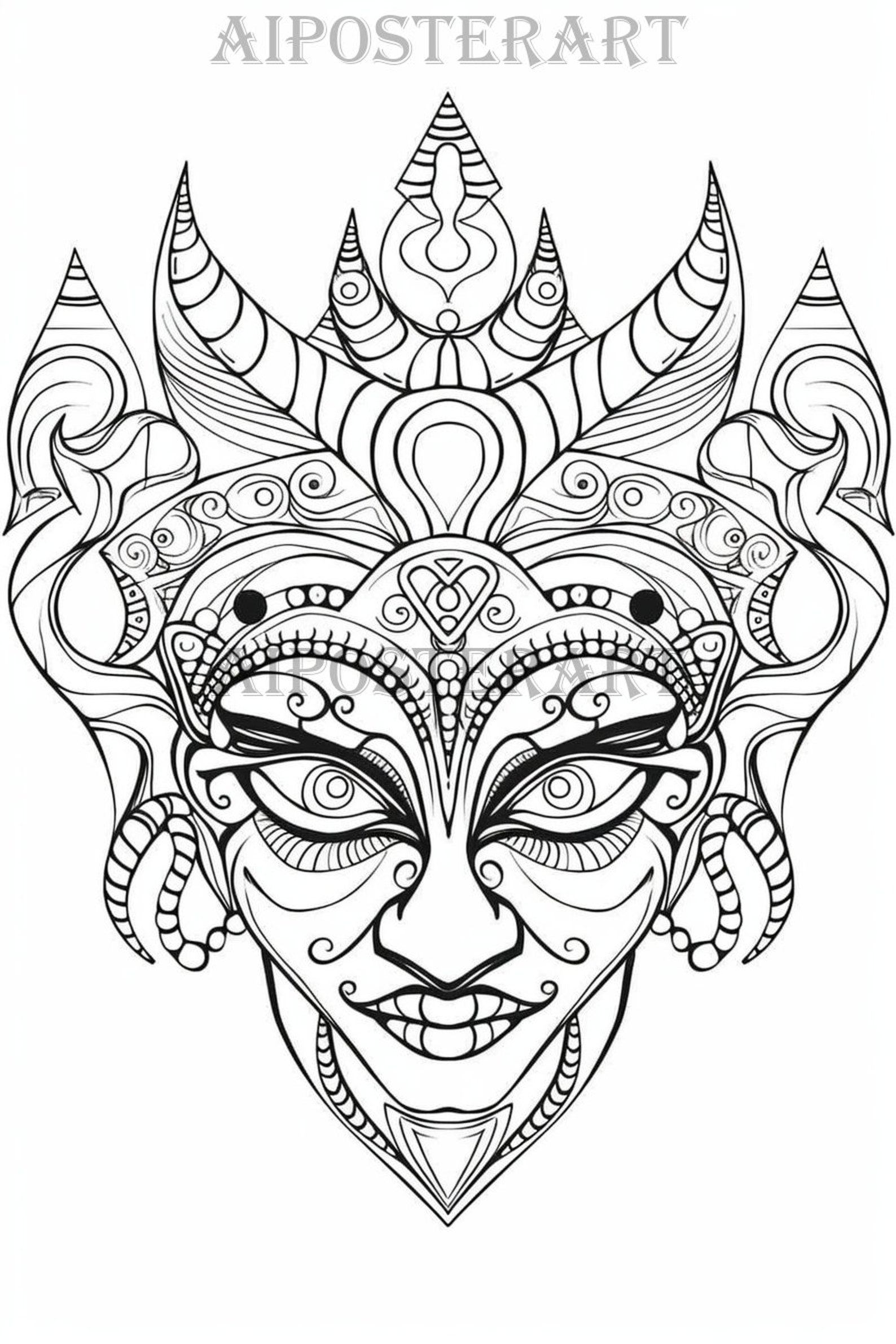 Elaborate Face Mask - Printable Adult Coloring Page - Advanced Level ...