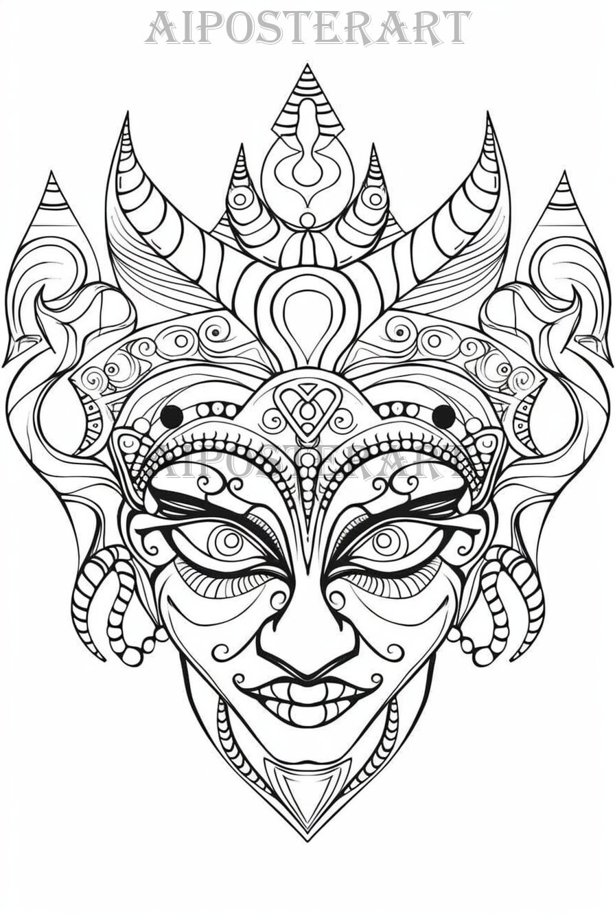 Elaborate Face Mask - Printable Adult Coloring Page - Advanced Level ...