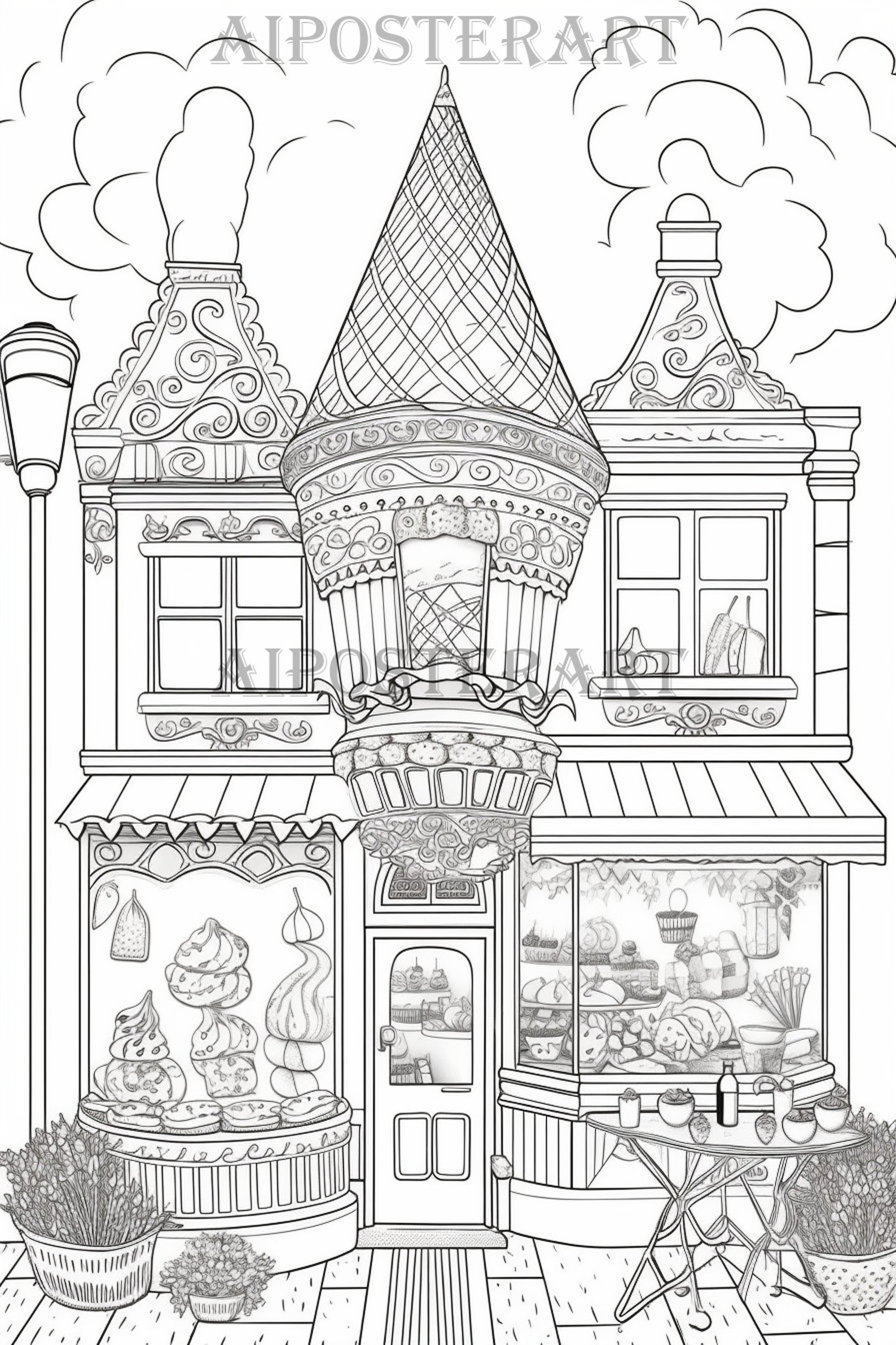 Ice Cream Parlor Coloring Page - Printable Coloring Sheet - Ice-cream ...