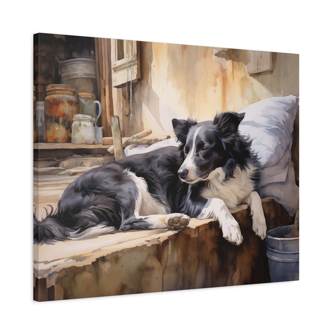 Border Collie Watercolor Printed Canvas - Frameless Wall Art Gift for ...