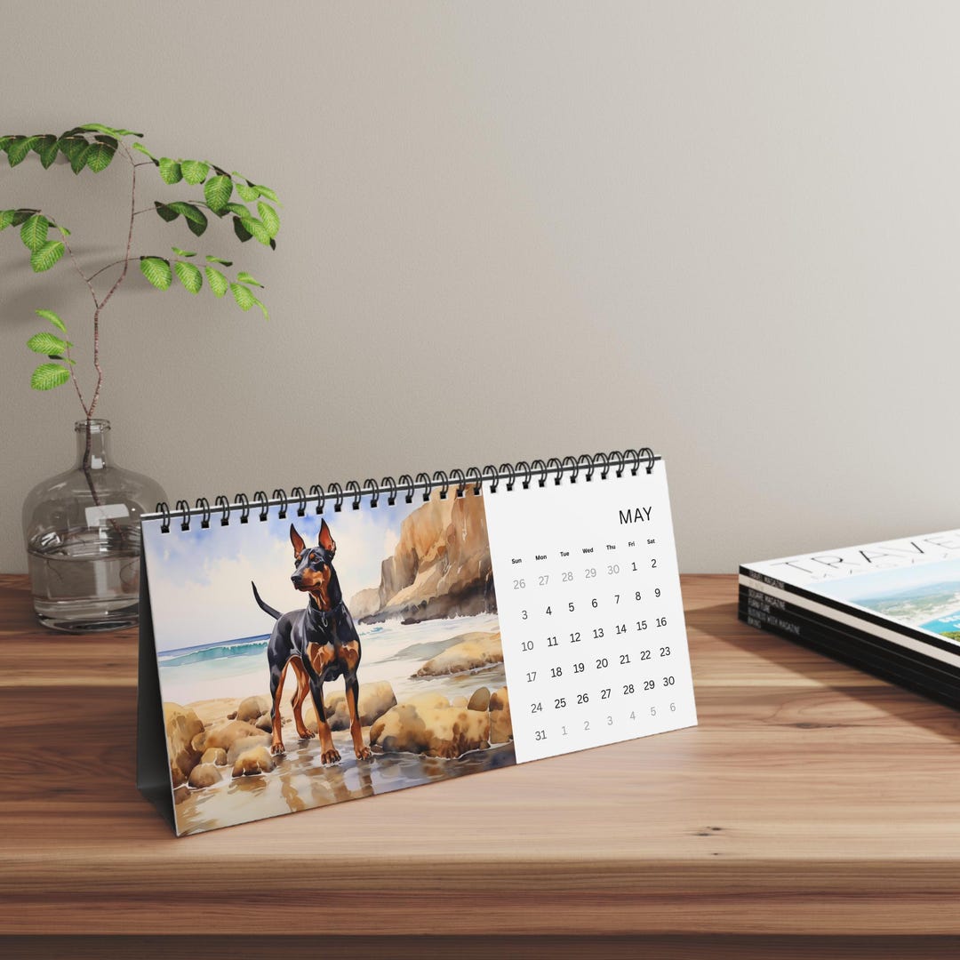 Doberman Desk Calendar - Desk Calendar With 12 Watercolors of Doberman ...
