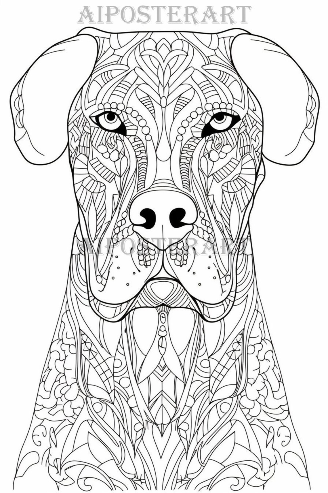Great Dane Dog Mandala Coloring Sheet for Adults - Printable Dog ...