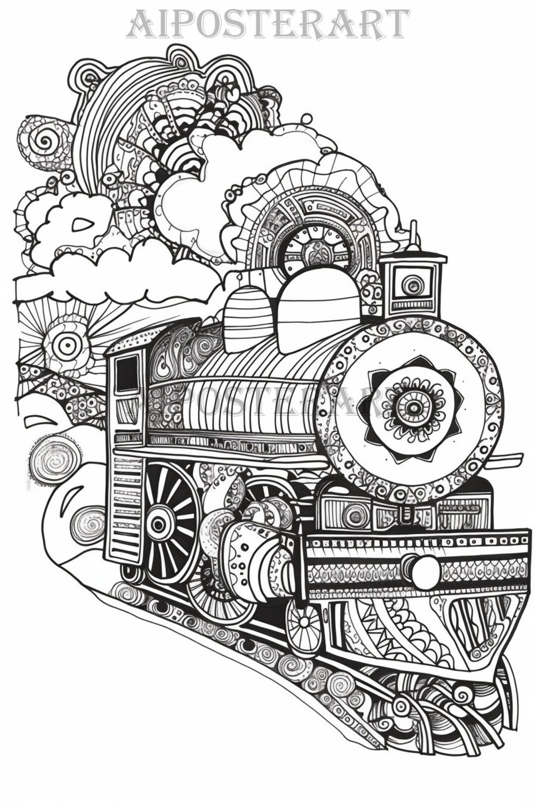 Psychedelic Steam Locomotive Coloring Download - Printable Adult ...