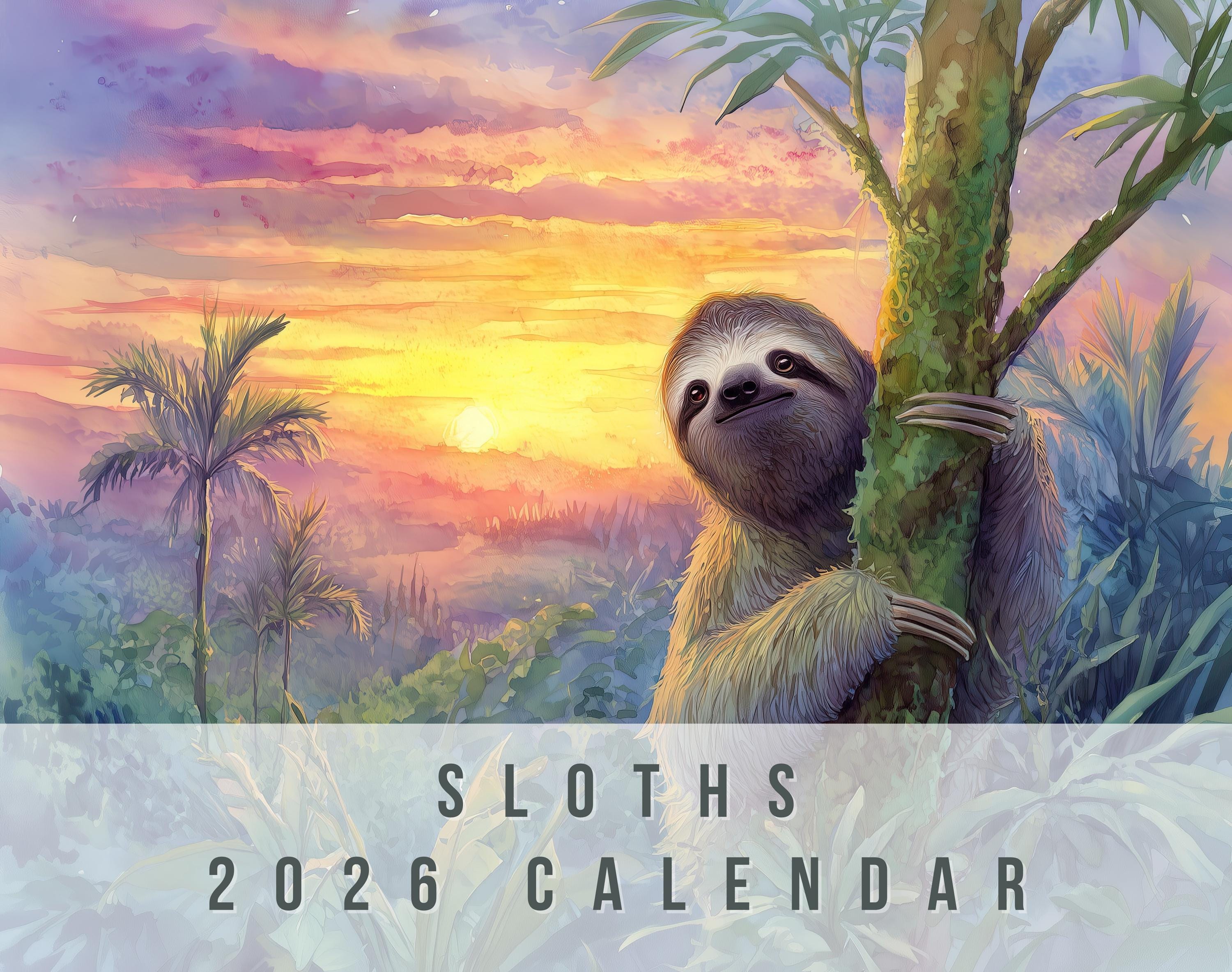 2026 Watercolor Sloth Wall Calendar - Hanging Wall Calendar With Twelve ...