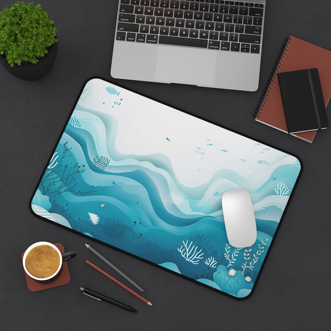 Ocean-inspired Desk Mat - Illustrated Desk Mat With Soft Waves and ...