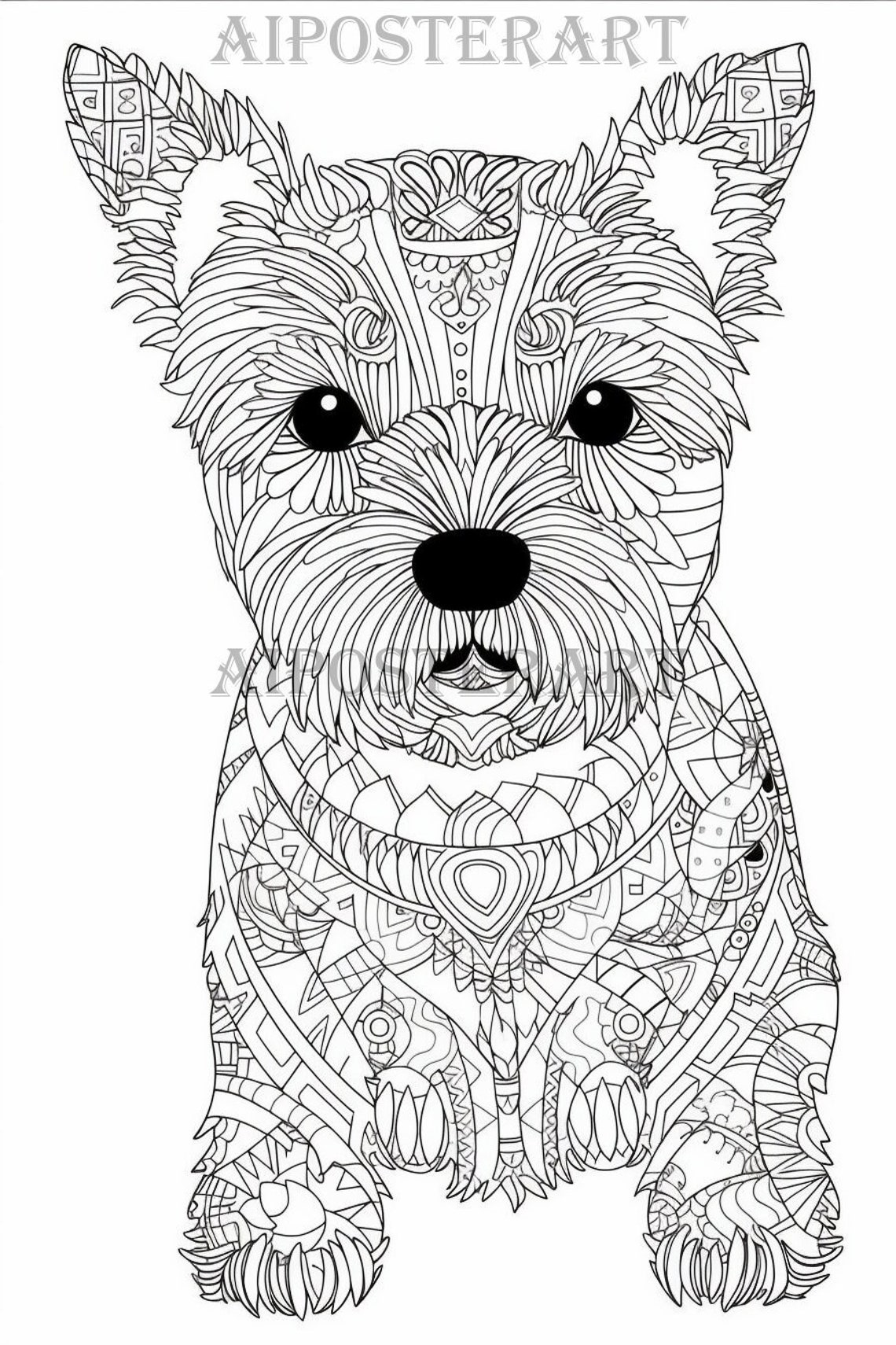 Cute Terrier Dog Coloring Page for Adults Printable Coloring Sheet of ...