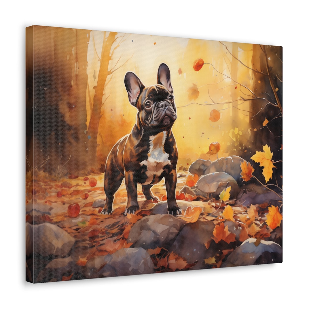 Thoughtful French Bulldog Watercolor, Printed Canvas Unframed Wall Art ...