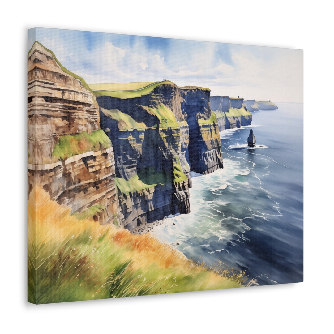 Cliffs of Moher Watercolor Printed on Canvas Unframed Wall Art Gift for ...