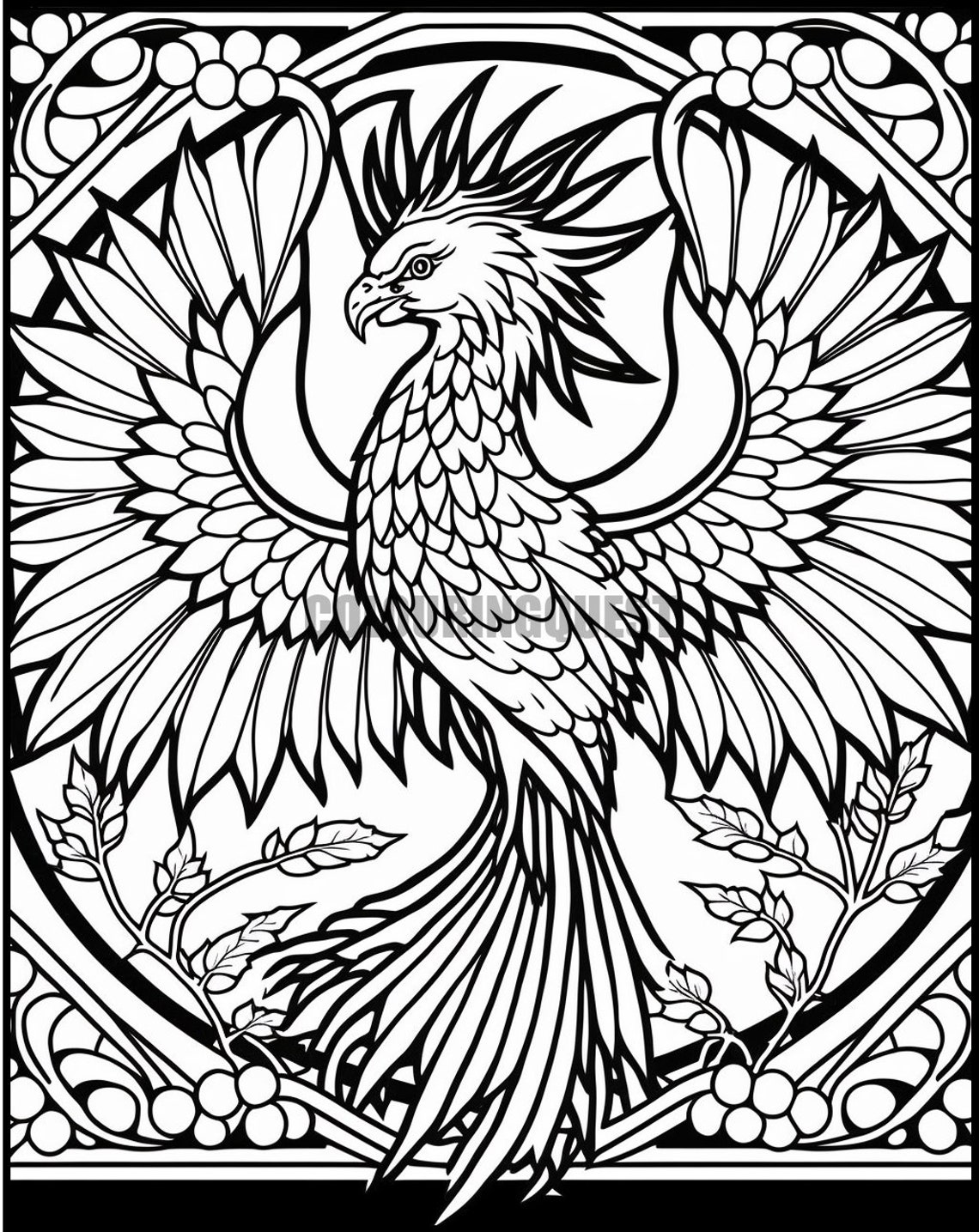 Phoenix Stained Glass Window- Printable Adult Coloring Page From ...