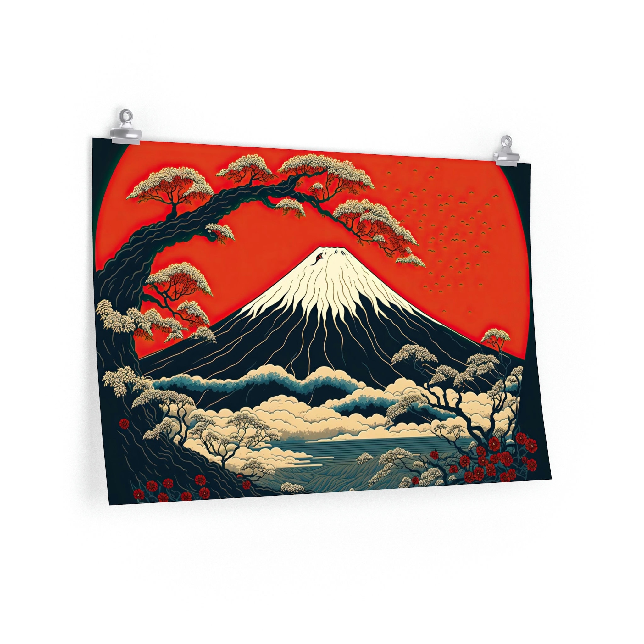 Ukiyo-e Style Mount Fuji Premium Matte Horizontal Poster Japanese Style ...