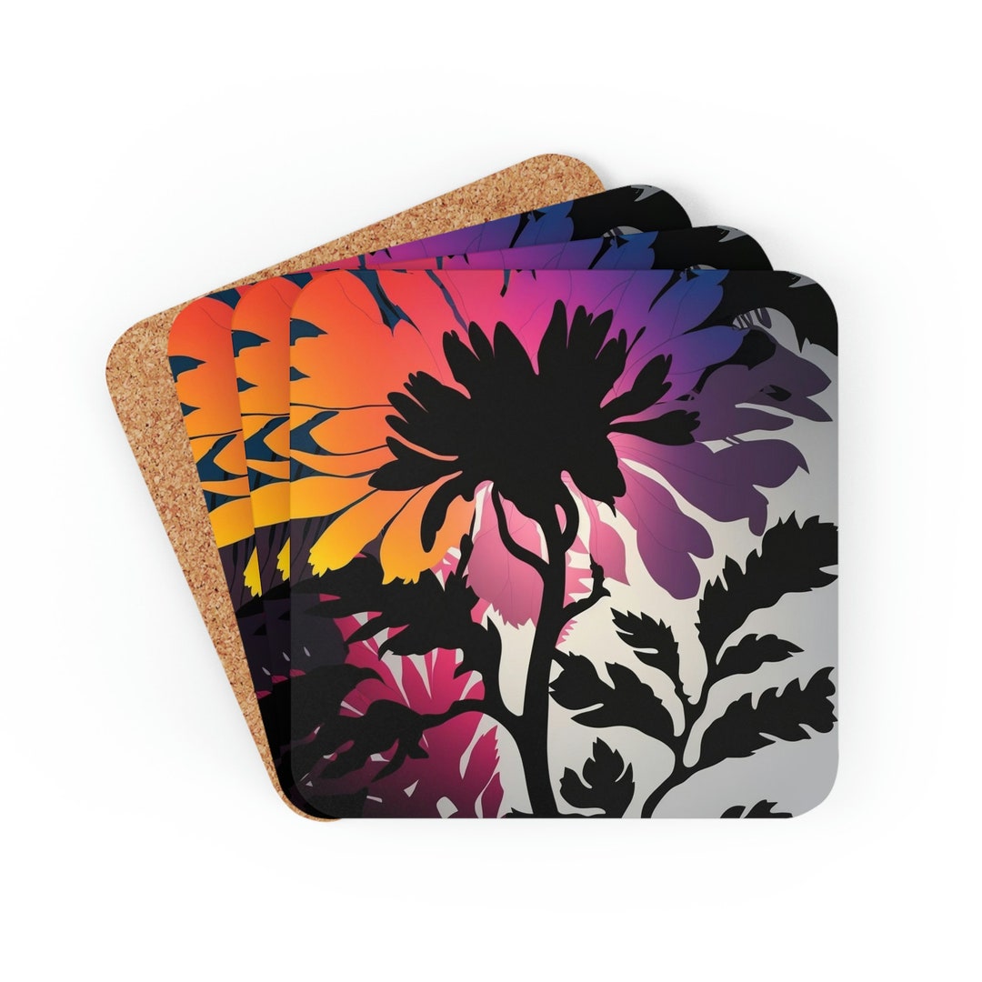 Abstract Floral Coaster Set 4 Drinks Mats Floral Art Coaster Set Flower ...