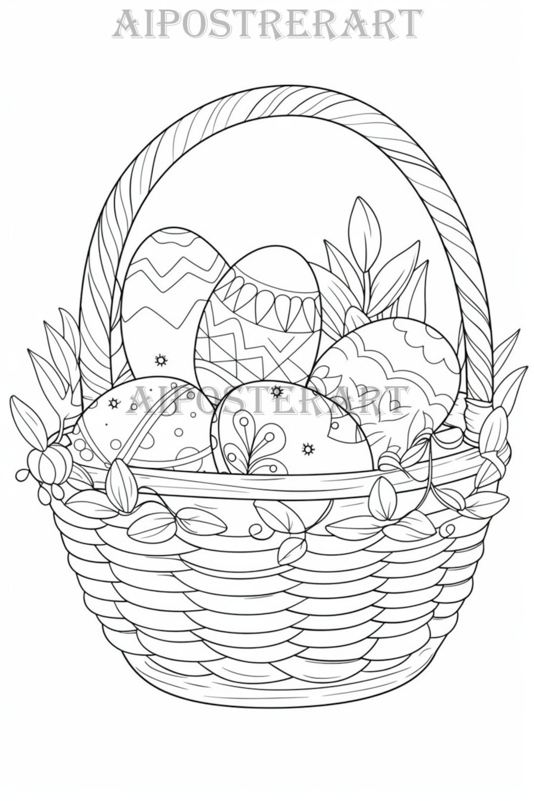 Easter Basket and Eggs Coloring Sheet for Kids - Printable Coloring ...