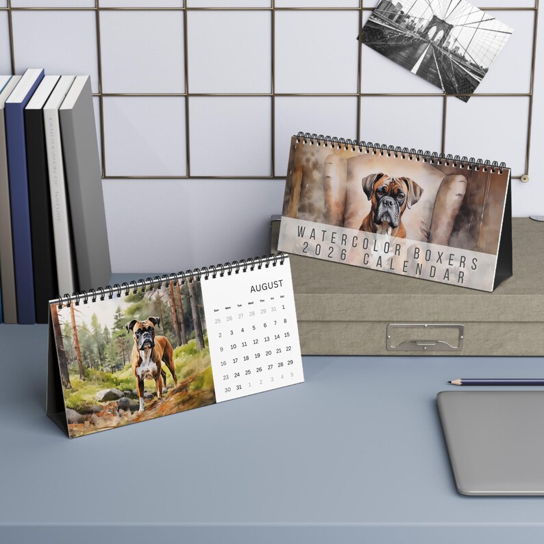 Boxer Dog Desk Calendar - 12 Watercolor Artworks - Printed in USA - Etsy