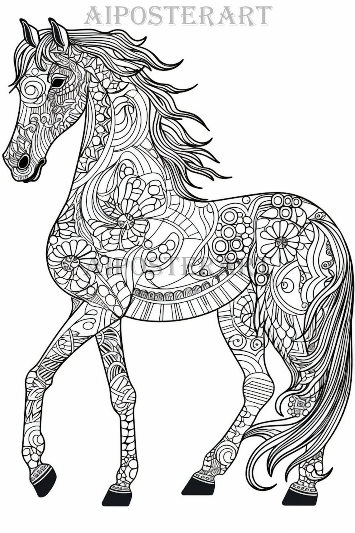 Mandala de caballo para colorear para adultos - Hoja para colorear ...