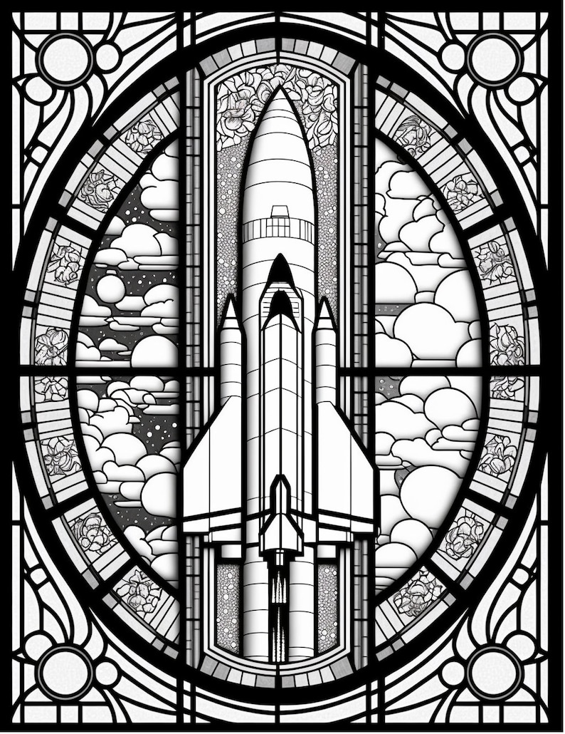 Space Shuttle - Stained Glass Window - Printable Adult Coloring Page ...