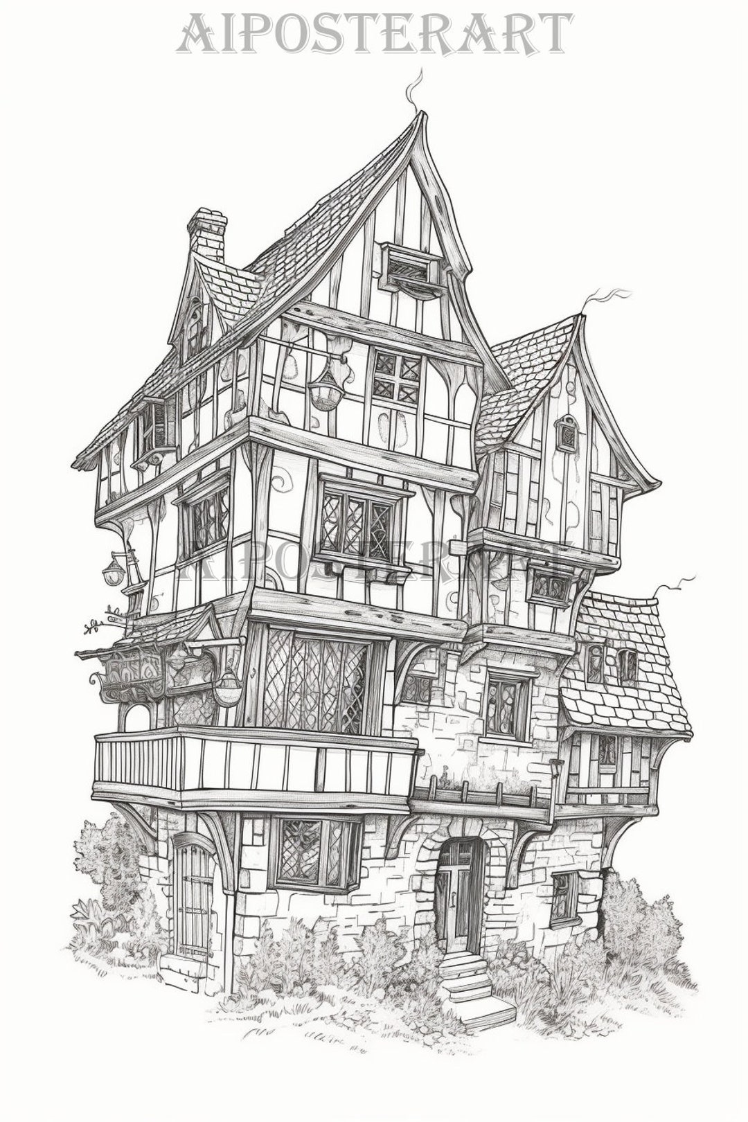 Medieval Inn Coloring Page for Adults Printable High Res 1792x2688 ...