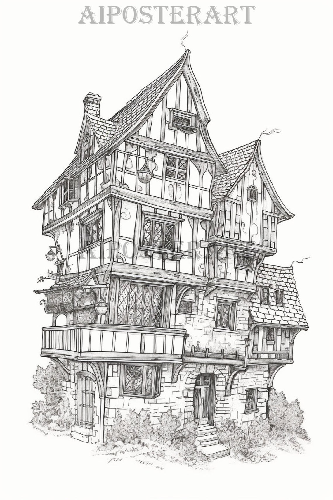 Medieval Inn Coloring Page for Adults Printable High Res 1792x2688 ...