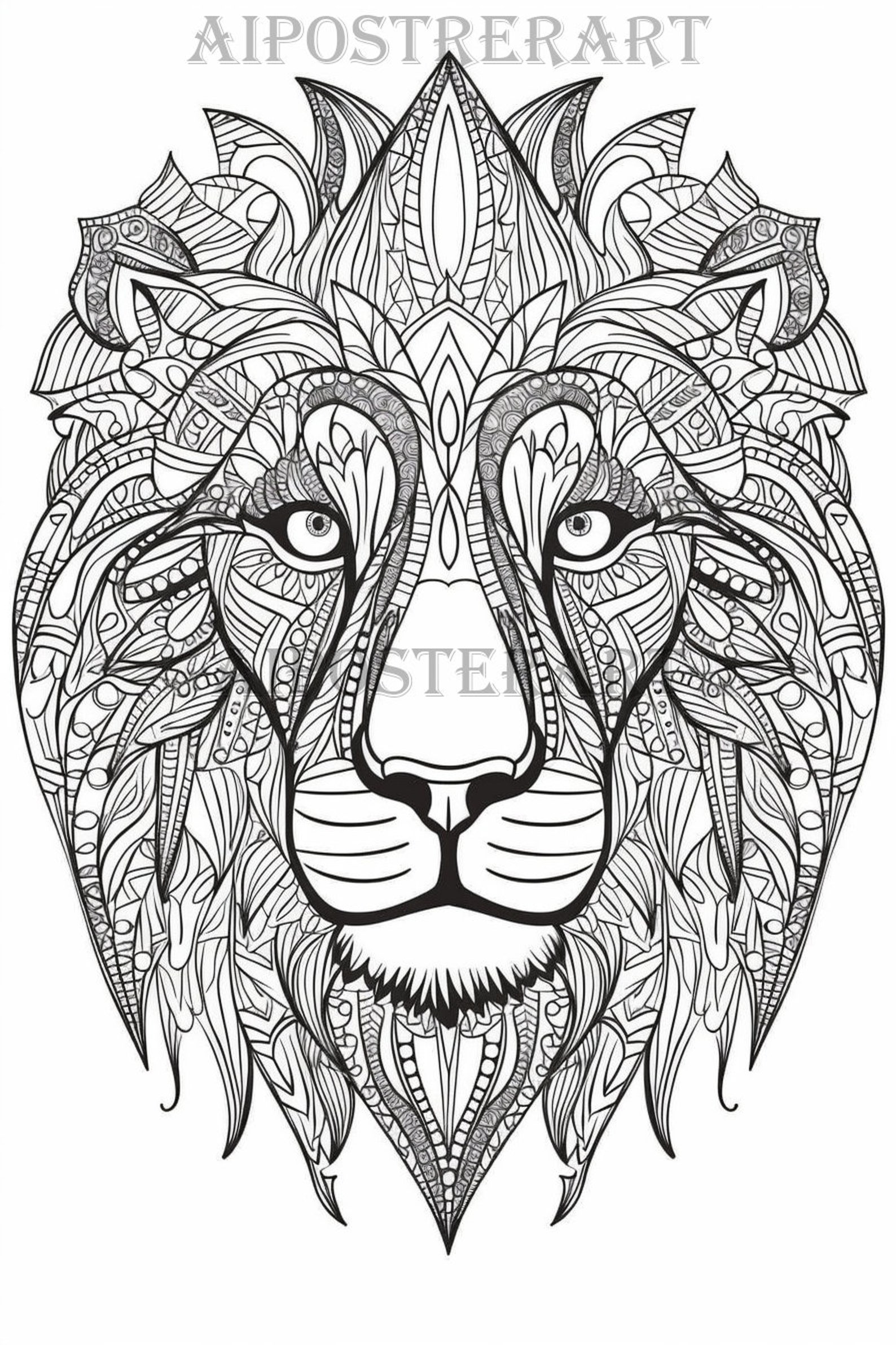 Lion Head Coloring Sheet for Kids & Adults - Printable Coloring Page ...