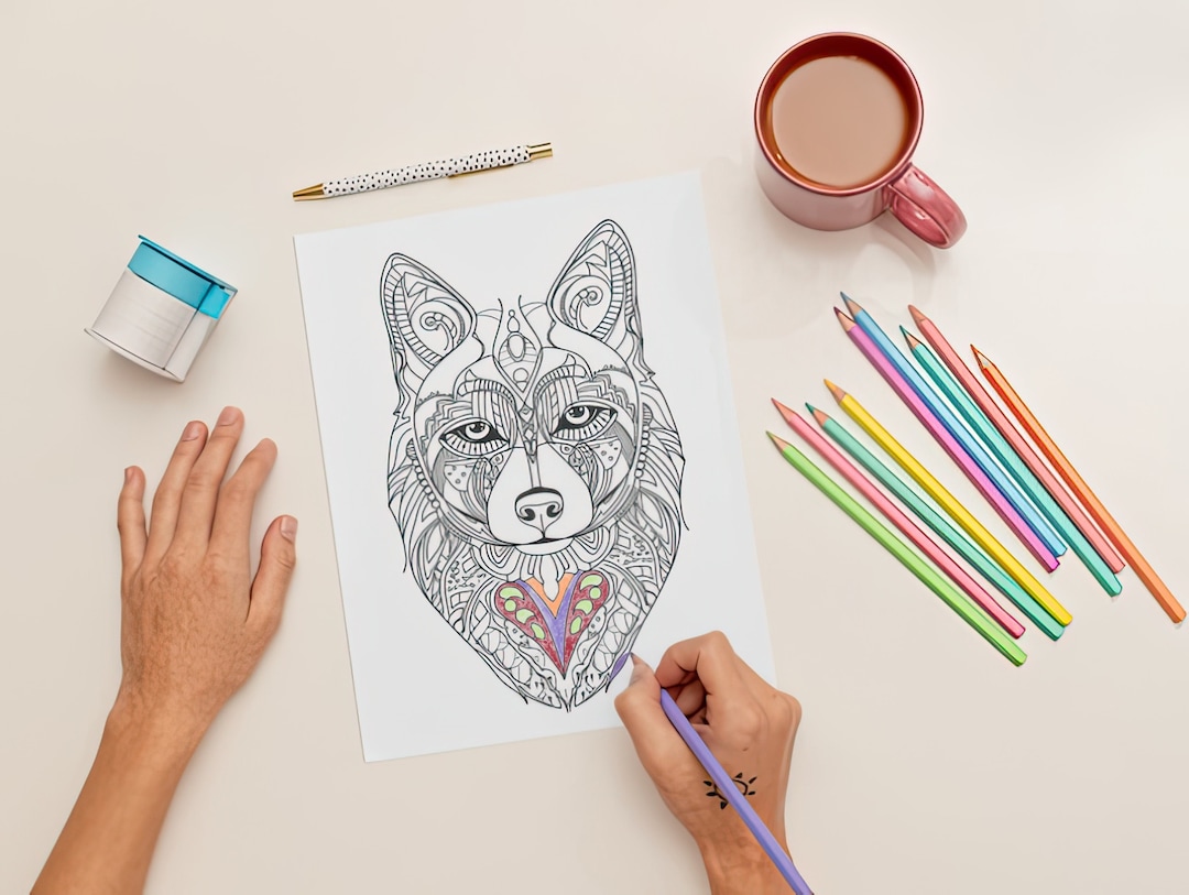 Husky Dog Coloring Sheet for Adults - Printable Coloring Page of Husky ...