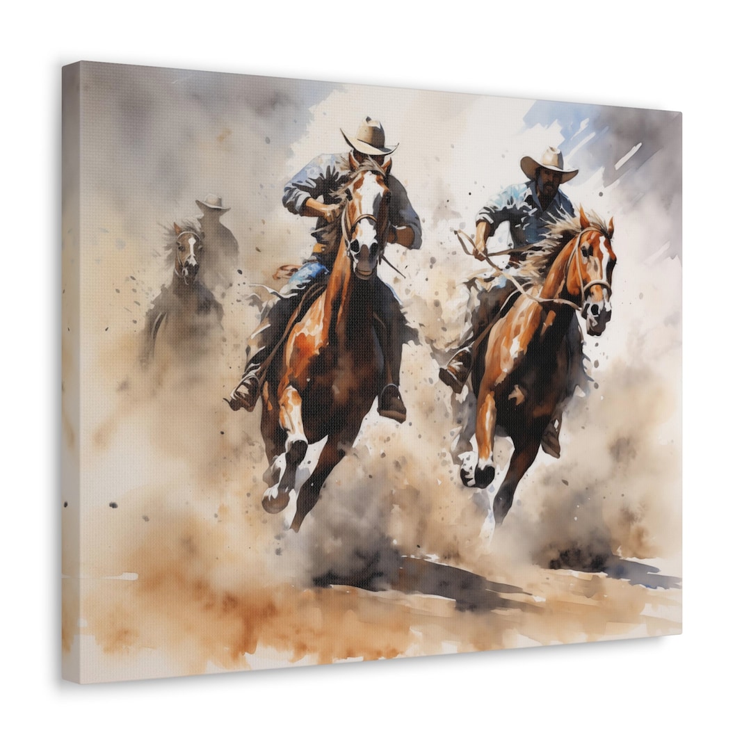Rodeo Watercolor Printed on Canvas - Unframed Wall Art Horse-lover Gift ...