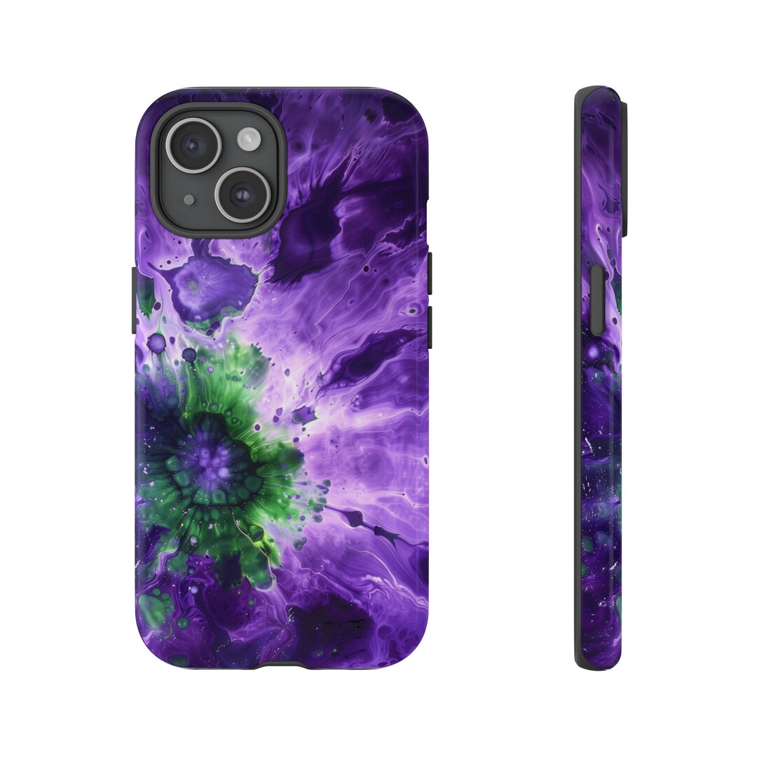 Green and Purple Nebula Phone Case - Double Layer Tough Phone Case for ...