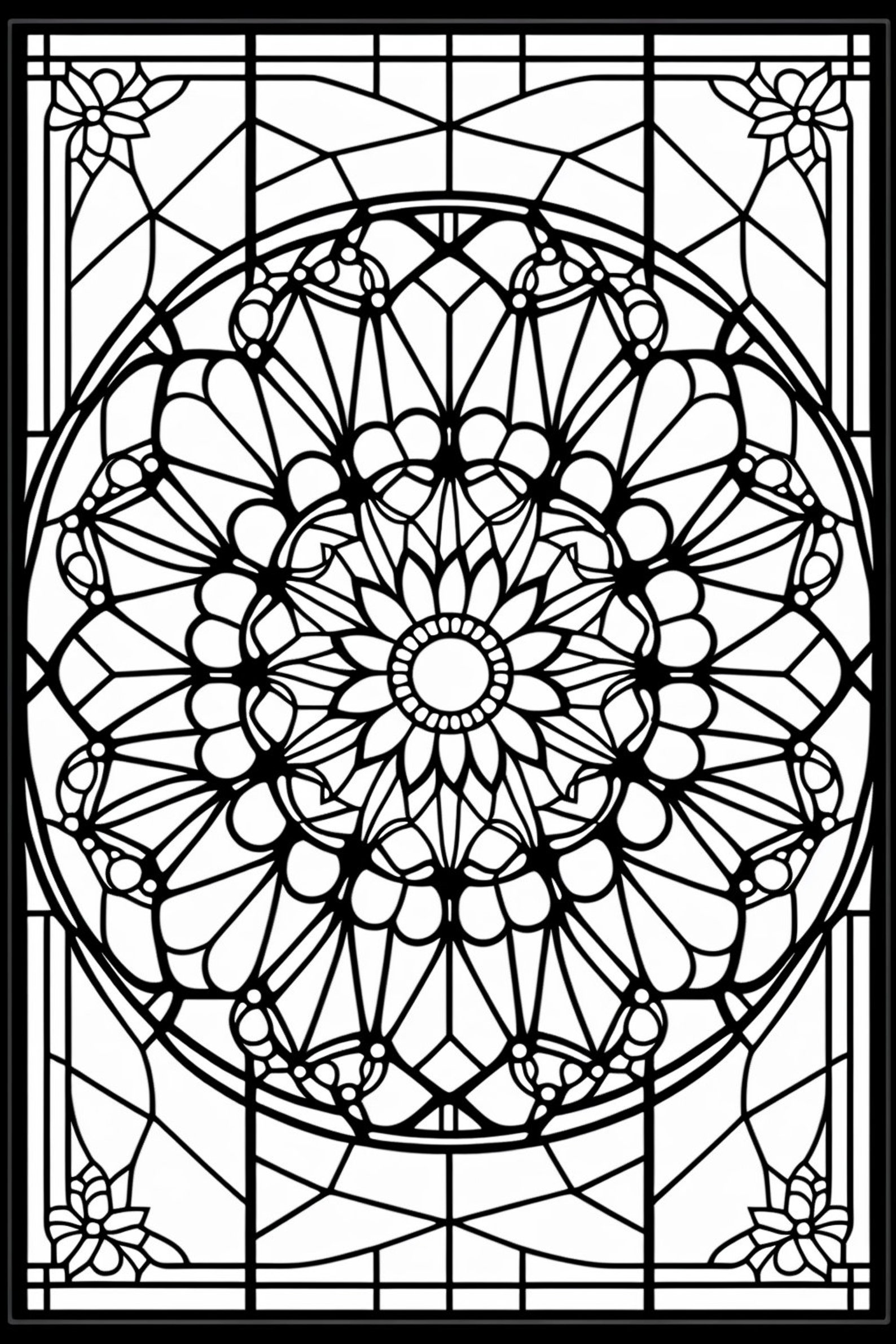 Stain Glass Window #35 - Geometric - Printable Adult Coloring Page ...