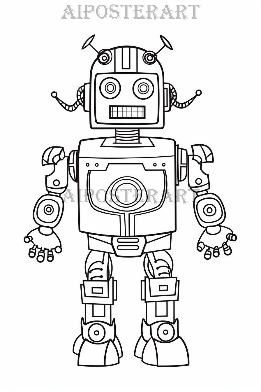 Kids Toy Robot Coloring Page for Adults and Kids Printable Coloring ...