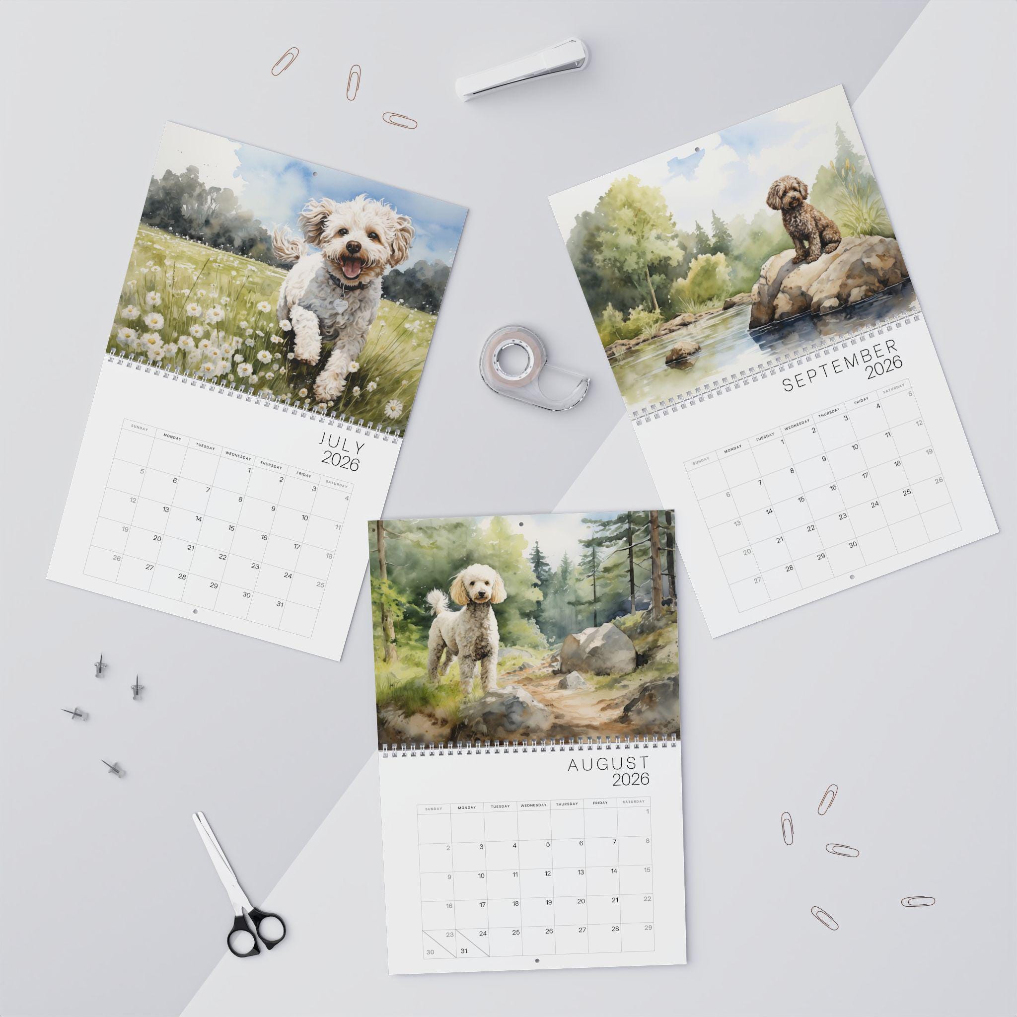 2026 Poodle Wall Calendar - Dog Calendar Featuring 12 Watercolors of ...