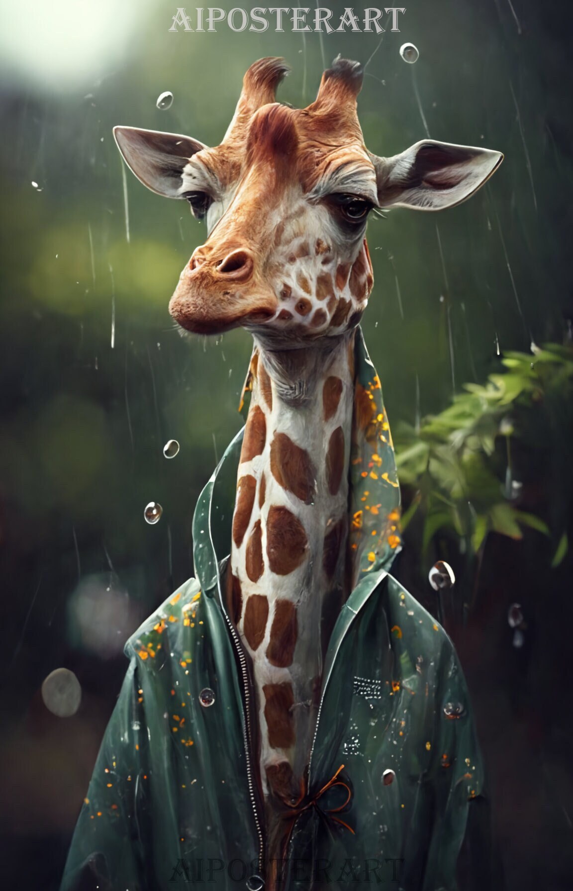 Stunning Anthropomorphic Digital Art Giraffe in Raincoat Digital ...
