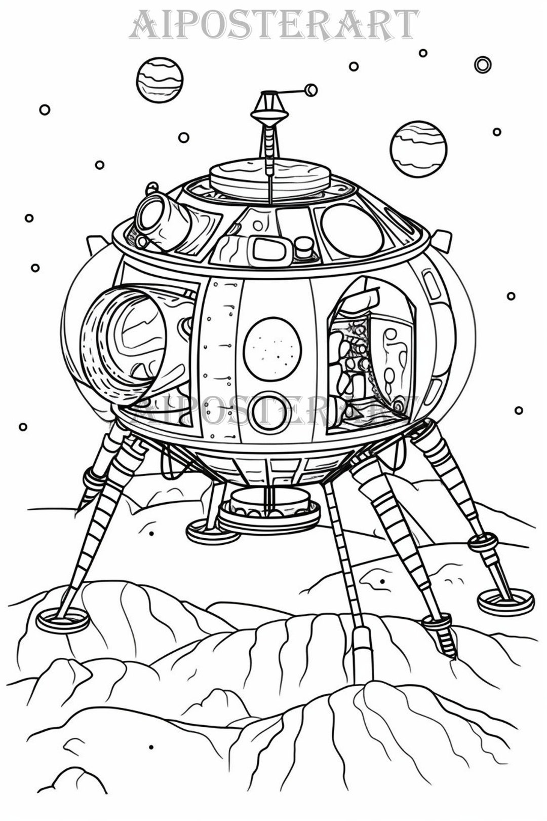Moon Lander Coloring Page for Kids and Adults Printable Coloring Sheet ...