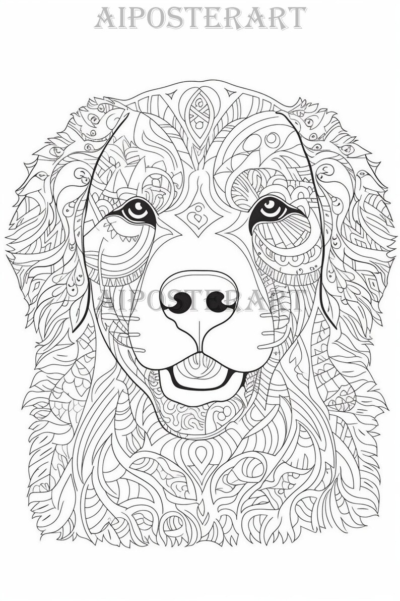 Golden Retriever Dog Coloring Sheet for Adults - Printable Dog Coloring ...