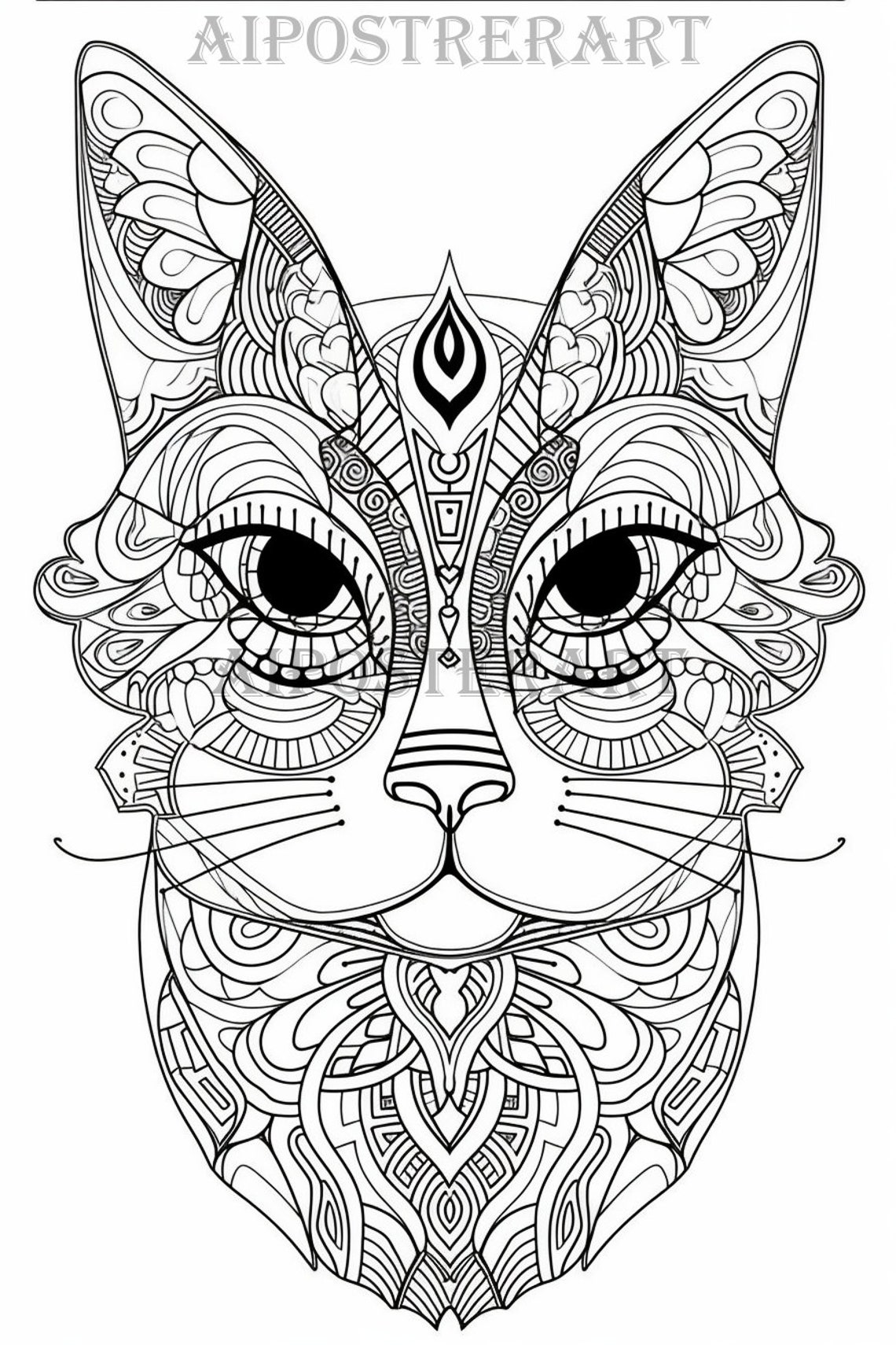 Cat Coloring Page for Adults Printable Adult Coloring Page Advanced ...