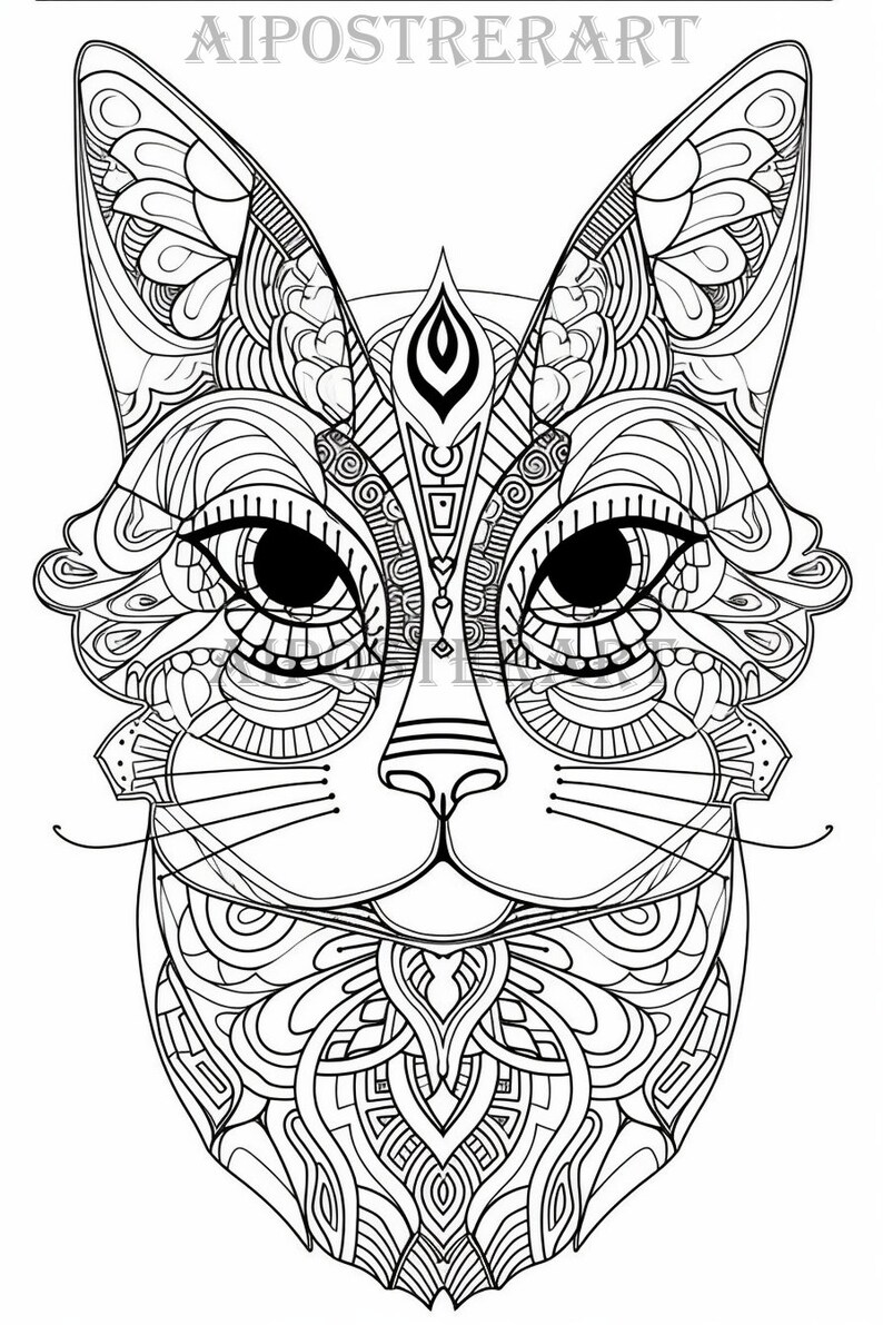 Cat Coloring Page for Adults Printable Adult Coloring Page Advanced ...