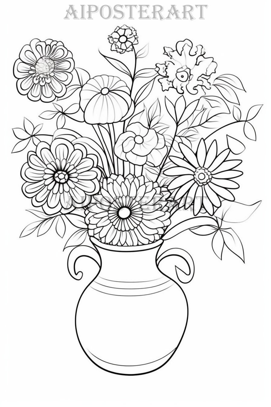 Coloring Pictures Of Flowers In A Vase