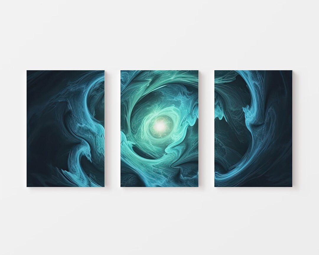 Cosmic Blue Abstract Art Wall Printed Canvas , Set of 3 - Canvas Print ...