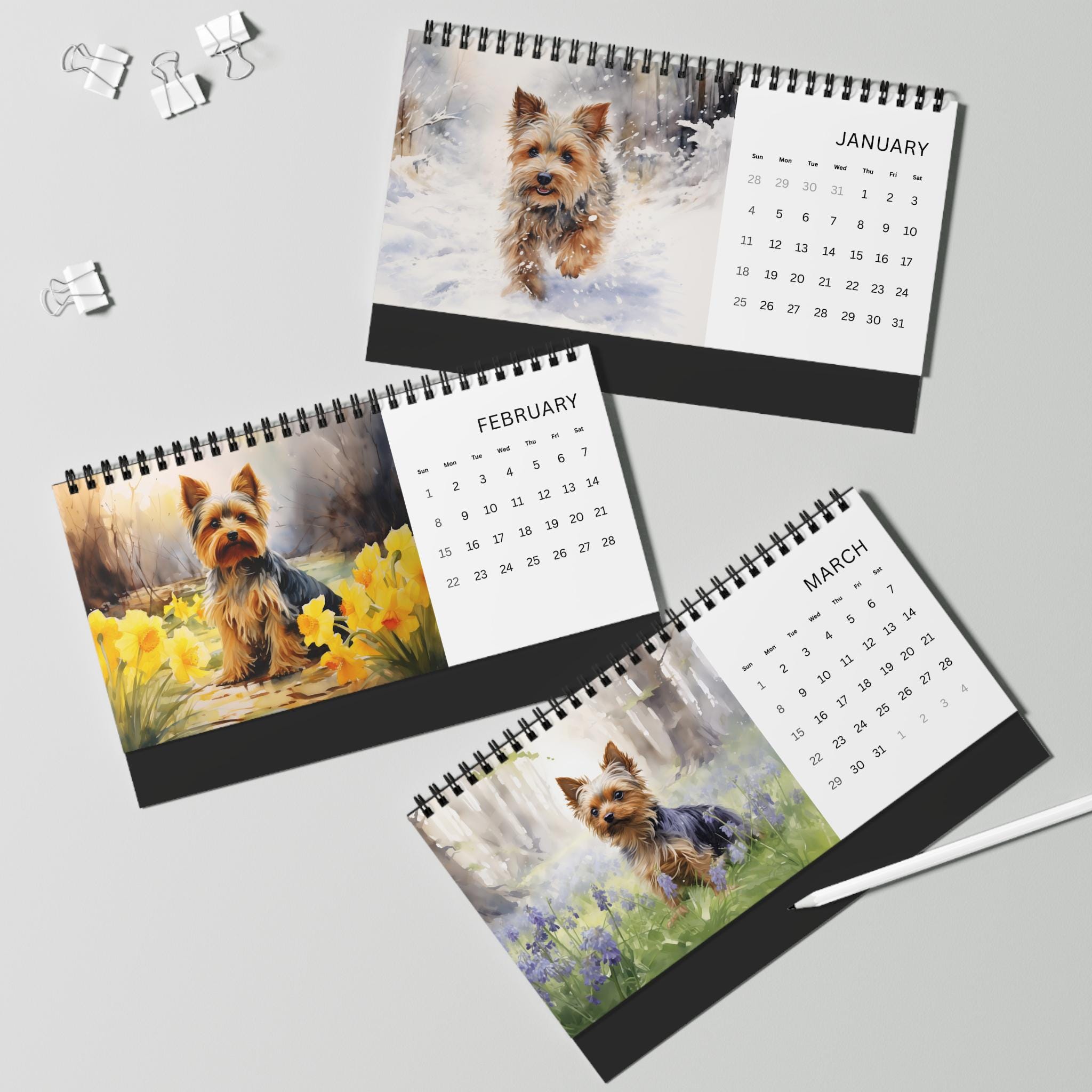 Yorkshire Terrier Desk Calendar - Desk Calendar With 12 Watercolors of ...