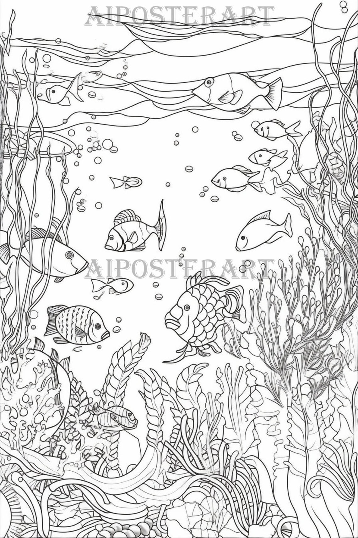 Underwater Coloring Sheet for Adults Printable Fishes Coloring Page ...