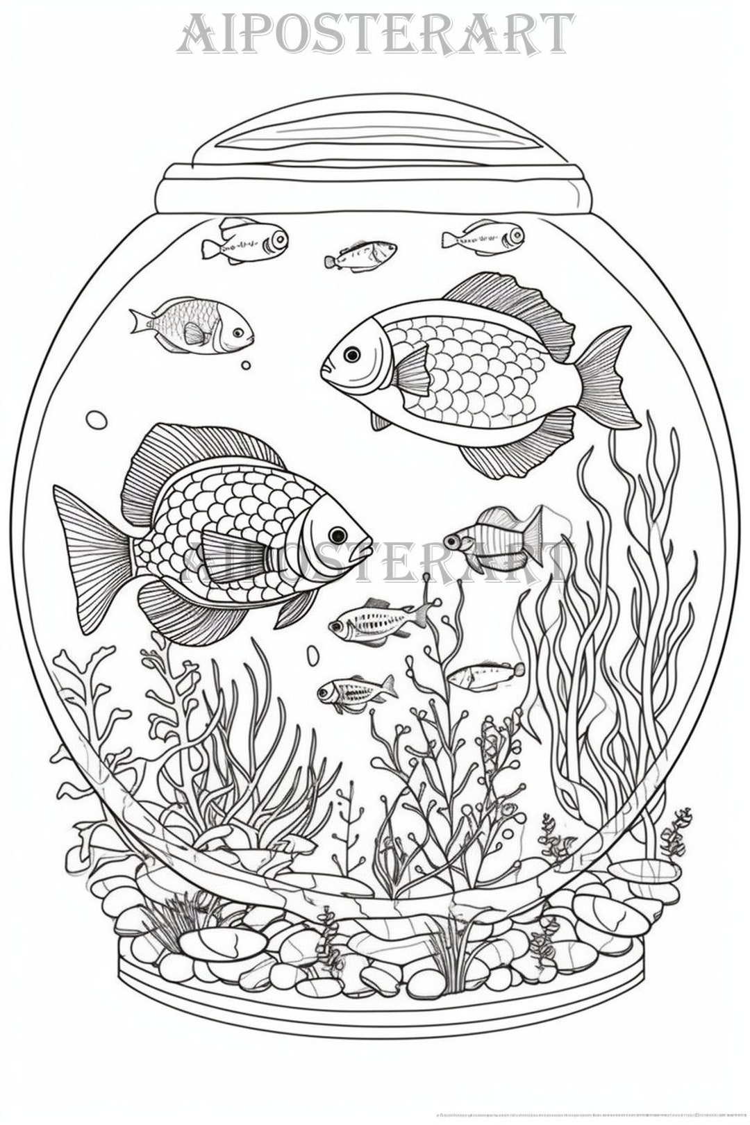 Fish Tank With Tropical Fish Coloring Sheet for Adults - Printable ...