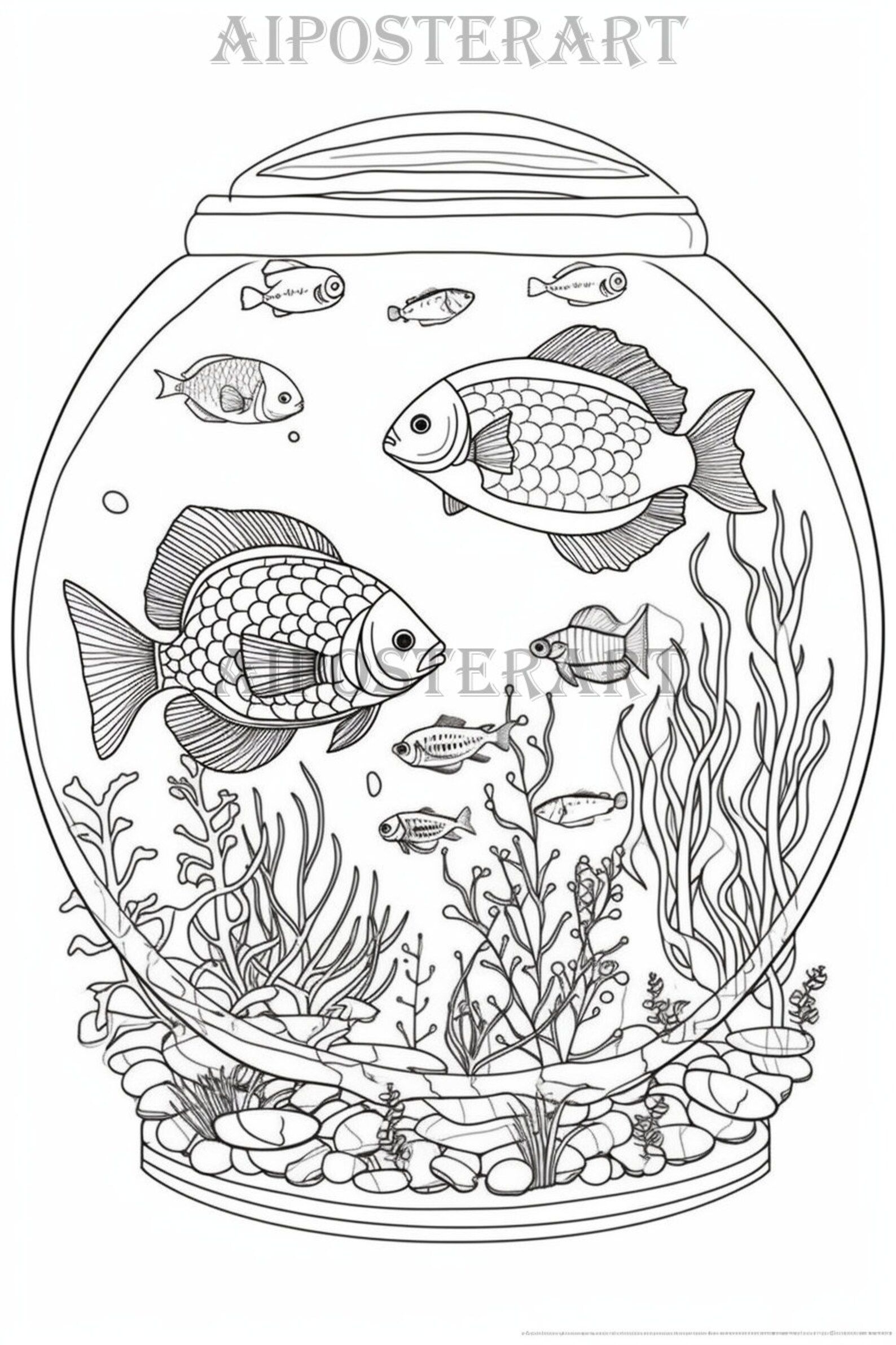 Fish Tank With Tropical Fish Coloring Sheet for Adults Printable ...