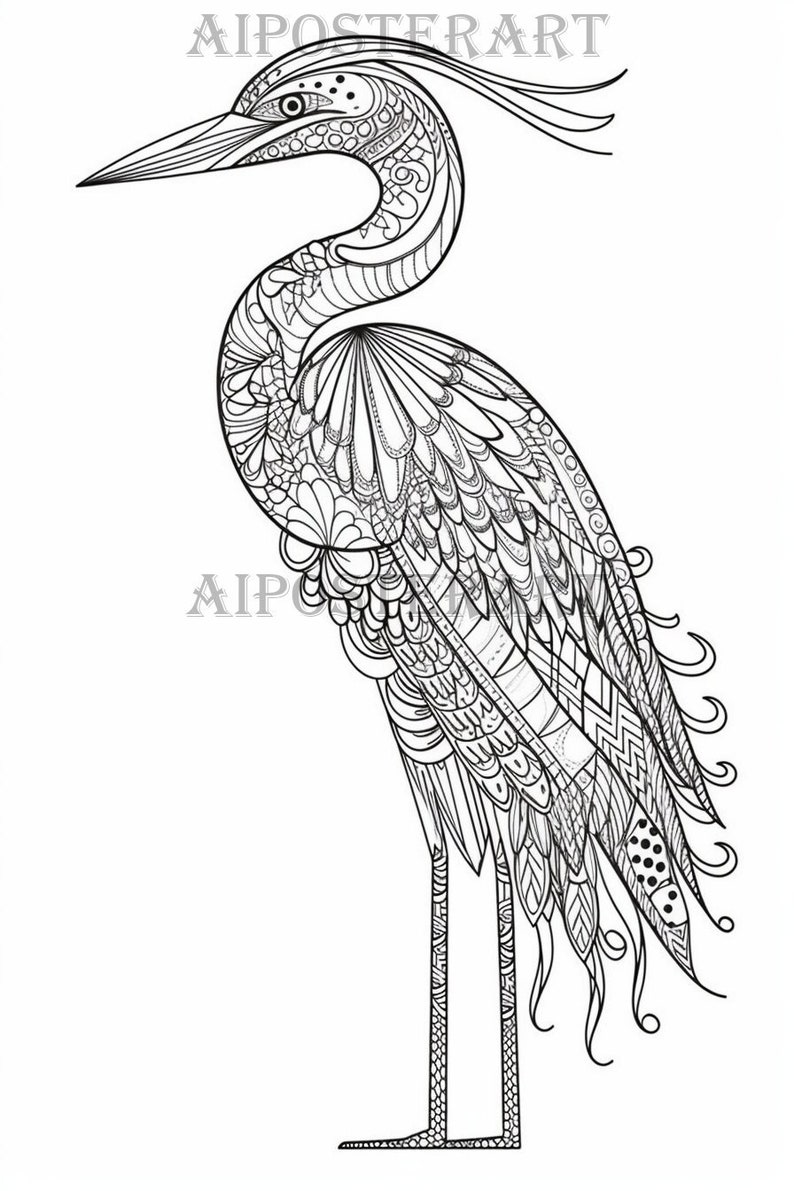 Heron Coloring Page for Adults Printable Heron Coloring Sheet Advanced ...